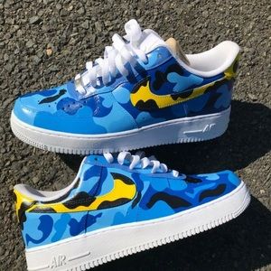 Nike | Shoes | Custom Blue Bape Air Force S Low Top Af1s | Poshmark